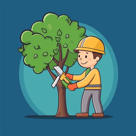 Cute Cartoon Arborist Pruning Trees Vector Premium Ai Generated Vector