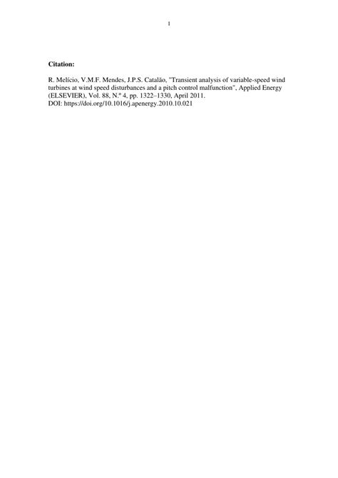 Pdf Transient Analysis Of Variable Speed Wind Turbines At Wind Speed
