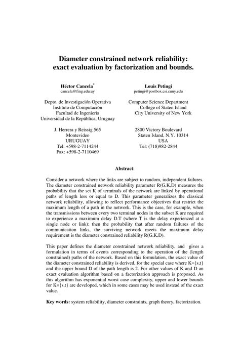 Pdf Diameter Constrained Network Reliability Exact Evaluation By