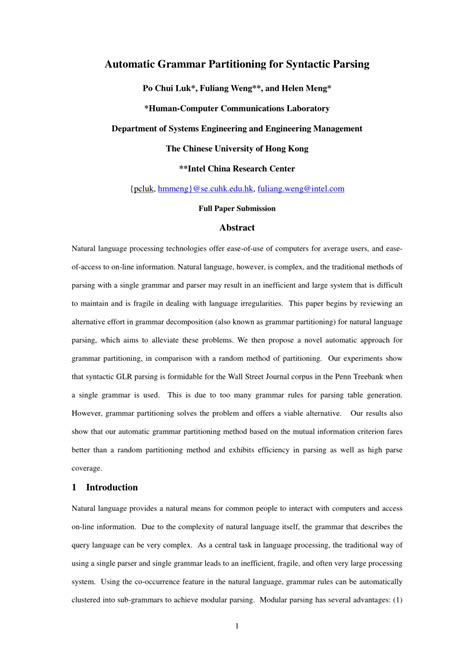 Pdf Automatic Grammar Partitioning For Syntactic Parsing