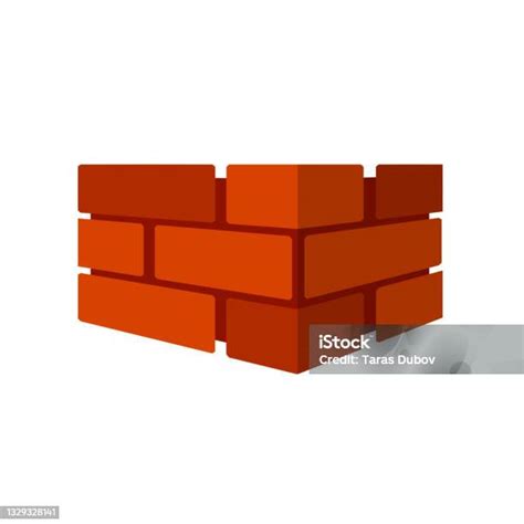 Dinding Bata Logo Merah Perusahaan Konstruksi Elemen Bangunan Dalam Tampilan Isometrik