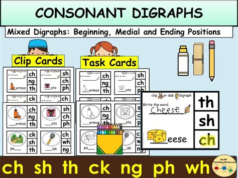 Consonant Digraphs Clip Cards Task Cards Activities Teaching Resources