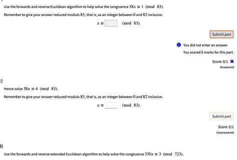 Solved Use The Forwards And Reverse Euclidean Algorithm To Help Solve