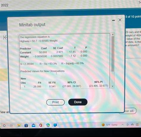 Solved The Minitab Output Shown Below Was Obtained By Using