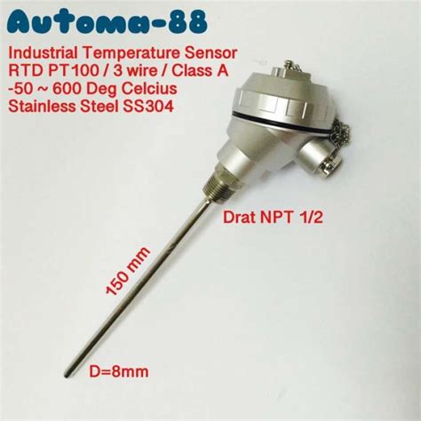 Promo Industrial Temperature Sensor Pt100 15cm 3 Wire Npt 1 2 150mm Ss304 Diskon 50 Di Seller