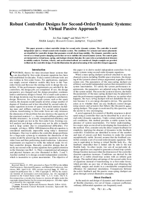 Pdf Robust Controller Designs For Second Order Dynamic Systems A