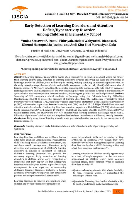 Pdf Early Detection Of Learning Disorders And Attention Deficit Hyperactivity Disorder Among