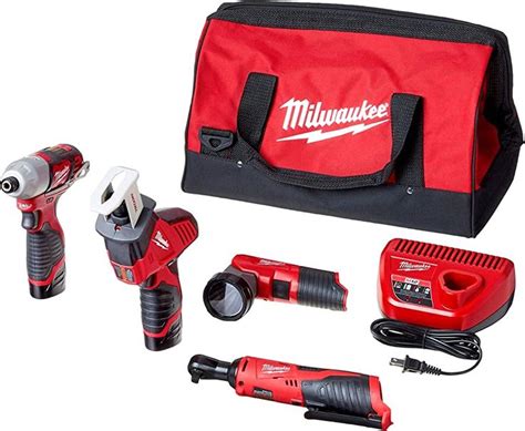 Milwaukee 2498 25 M12 Cordless Lithium Ion 5 Tool Combo Kit Red
