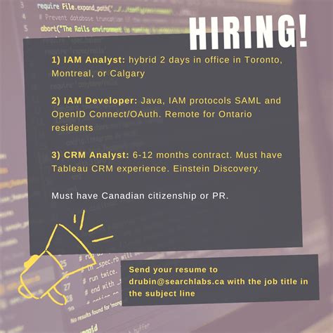 Identityaccessmanagement Einsteinanalytics Tableau Hiringnow Searchlabs Canadajobs