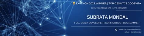 Subrata Mondal Full Stack Developer Mern 2x Hackathon Winner
