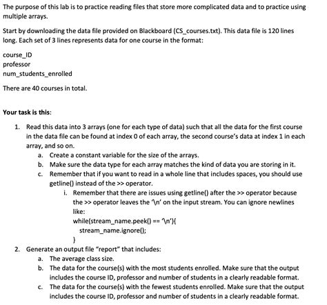 Solved The Purpose Of This Lab Is To Practice Reading Files