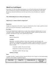 Ideal Gas Lab Report Ideal Gas Lab Report Instructions For This Investigative Phenomenon You