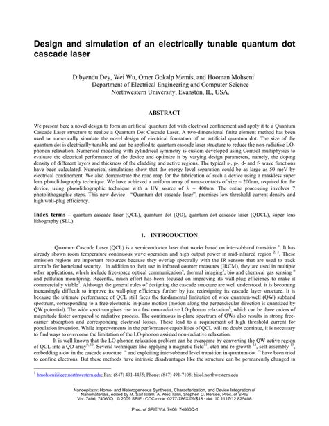Pdf Design And Simulation Of An Electrically Tunable Quantum Dot Cascade Laser