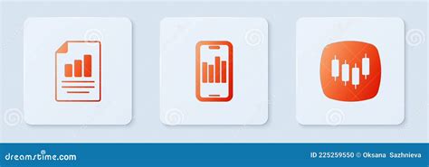 Set Mobile With Graph Document Chart And Browser Stocks Market White