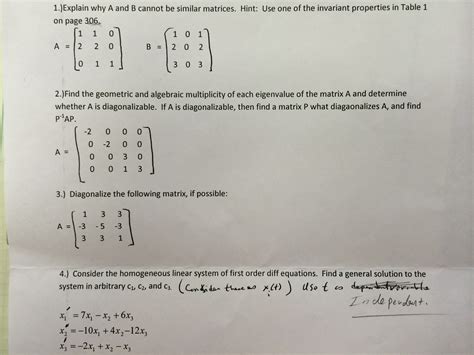 explain why a and b cannot be similar matrices hint