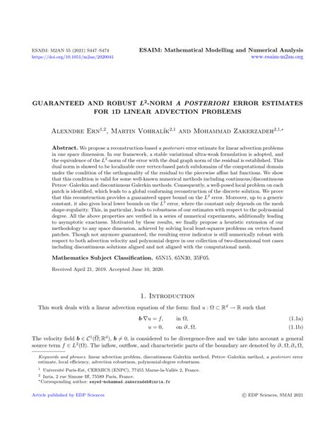 Pdf Guaranteed And Robust L2 Norm A Posteriori Error Estimates For 1d Linear Advection
