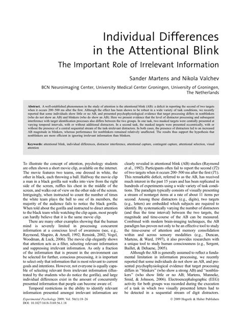 Pdf Individual Differences In The Attentional Blink The Important Role Of Irrelevant Information