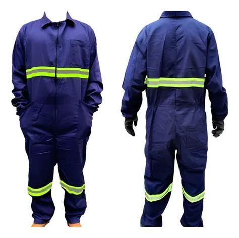 Macacão De Trabalho De Brim Azul Com Faixa Refletiva Eqpro Parcelamento Sem Juros