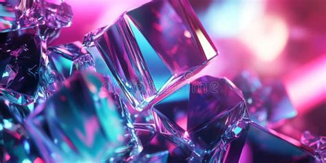 A Surreal 3d Abstract Background Featuring Floating Crystalline Prisms Each Refracting Colorful