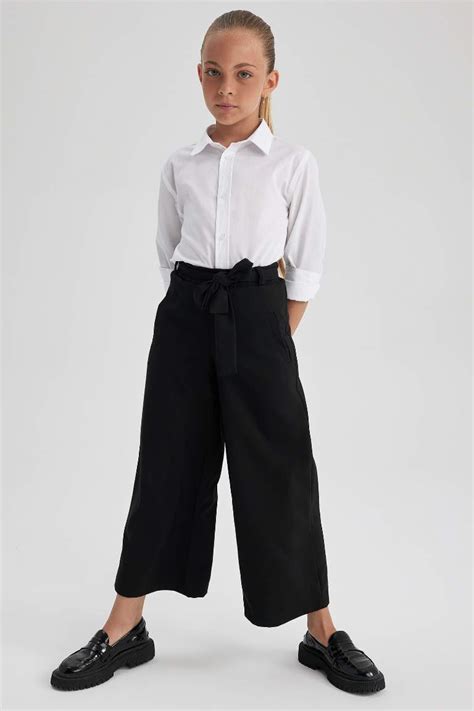 أسود بناتي بنطلون بناتي وايد ليج 2851784 Defacto