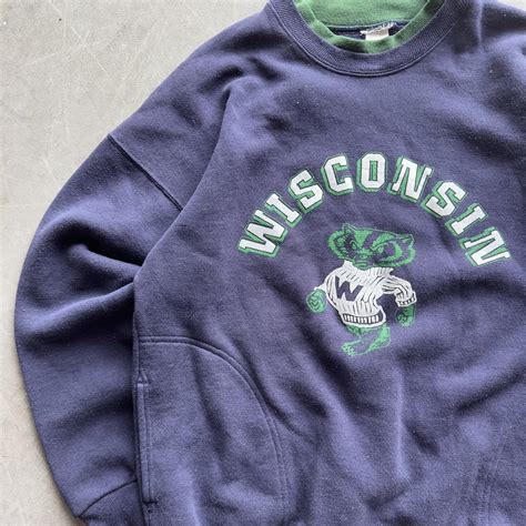 University Of Wisconsin Badgers 90s 2 Tone Crewneck Depop