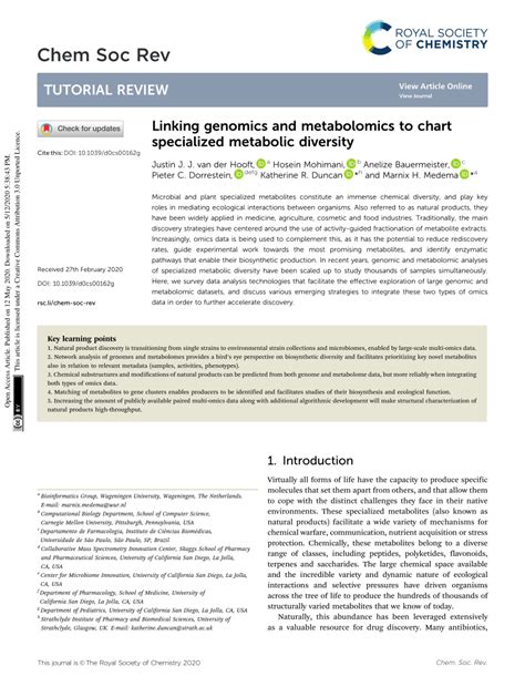 Pdf Linking Genomics And Metabolomics To Chart Specialized Metabolic Diversity