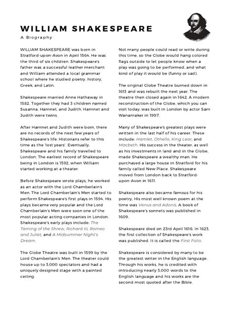 Shakespeare Biography Assignment Pdf William Shakespeare