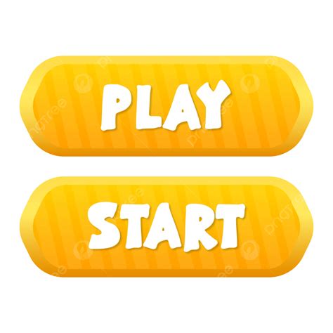 Yellow Play And Start Button For Video Game With White Playful Text Vector Play Button Start