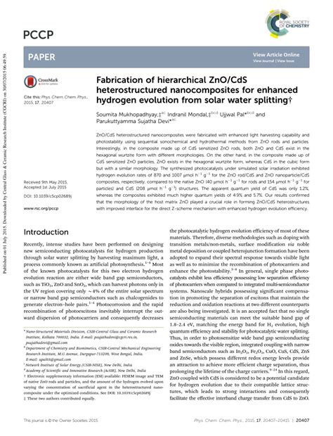 Pdf Fabrication Of Hierarchical Znocds Heterostructured Nanocomposites For Enhanced Hydrogen