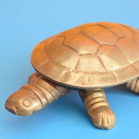 Vintage 1970s Brass Tortoise Lidded Container Smaller Pineapple Retro