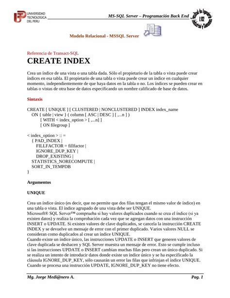 Pdf Create Index Sintaxis Tansact Sqlpdf Dokumentips