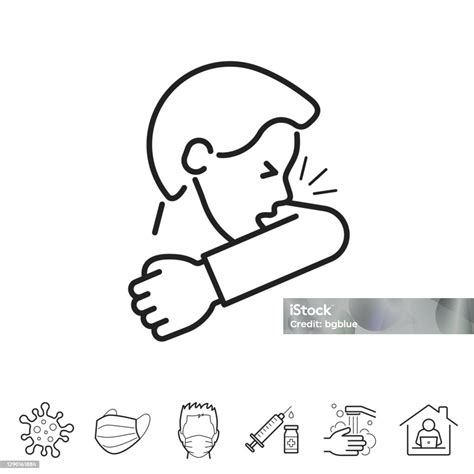 기침이나 팔꿈치에 재채기 선 아이콘 편집 가능한 스트로크 기침하기에 대한 스톡 벡터 아트 및 기타 이미지 기침하기 아이콘