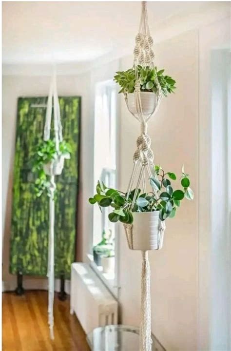 Двойное плетеное кашпо подвесное для цветов макраме декор купить на Ярмарке Мастеров