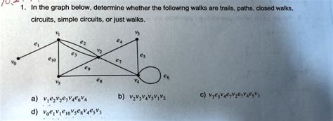 solved in the graph below determine whether the following walks are