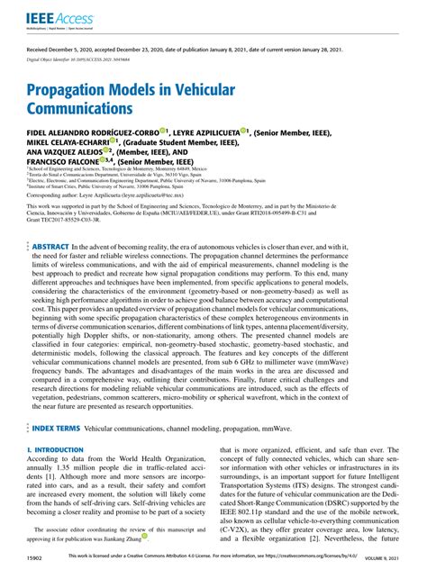 Pdf Propagation Models In Vehicular Communications