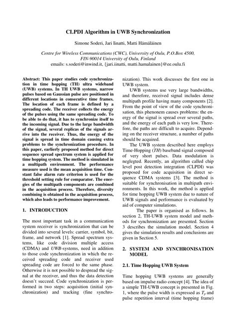 Pdf Clpdi Algorithm In Uwb Synchronization