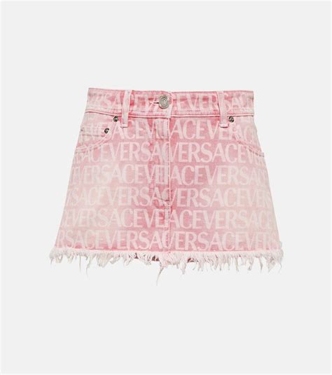Versace Allover Denim Miniskirt In Pink Versace Mytheresa Mini