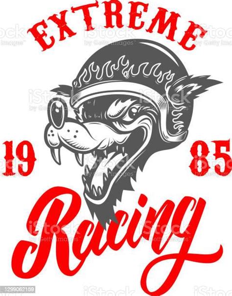 익스트림 레이싱 만화 레이서 늑대와 엠블럼 템플릿 라벨 기호 엠블럼 포스터용 디자인 요소 벡터 일러스트레이션 문장에 대한 스톡