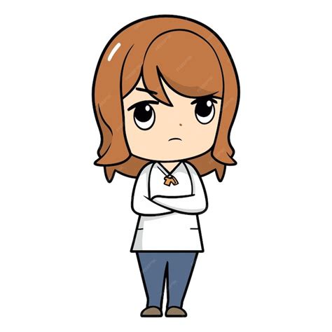 분노한 십대 소녀 만화 터 일러스트레이션 프리미엄 벡터