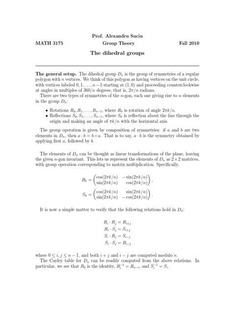 The Dihedral Groups Pdf Group Mathematics Space