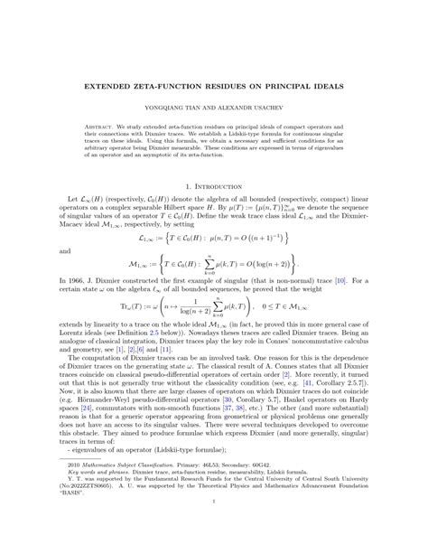 Pdf Extended Zeta Function Residues On Principal Ideals