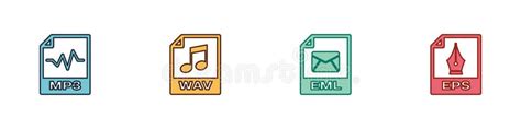 Set Mp3 File Document Wav Eml And Eps Icon Vector Stock Vector Illustration Of Internet