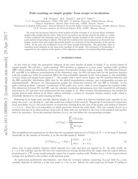 Pdf Path Counting On Simple Graphs From Escape To Localization