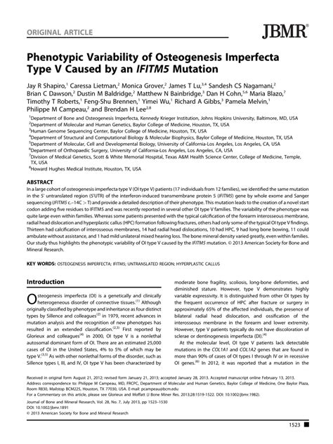 Pdf Phenotypic Variability Of Osteogenesis Imperfecta Type V Caused By An Ifitm5 Mutation