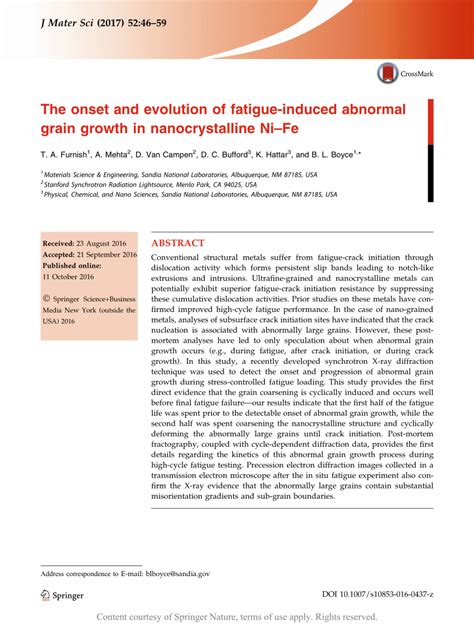 The Onset And Evolution Of Fatigue Induced Abnormal Grain Growth In Nanocrystalline Ni Fe