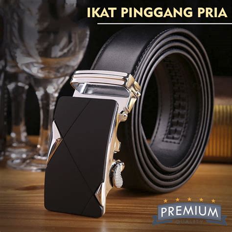 Jual Tali Ikat Pinggang Pria Kulit Premium Model 1 Tri Angle Belt 125cm Pu Leather Gesper Sabuk