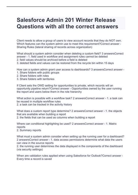 Salesforce Admin 201 Winter Release Questions With All The Correct