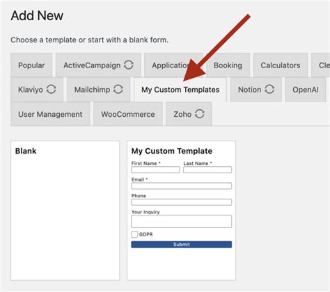 add custom templates to the template library ws form