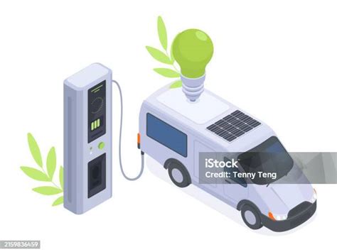 아이소메트릭 전기 밴 충전 태양 에너지 배터리 가정용 충전기 스테이션 절연 3d 벡터 일러스트 레이 션과 친환경 전기 밴 전기차 충전 화물차에 대한 스톡 벡터 아트 및 기타