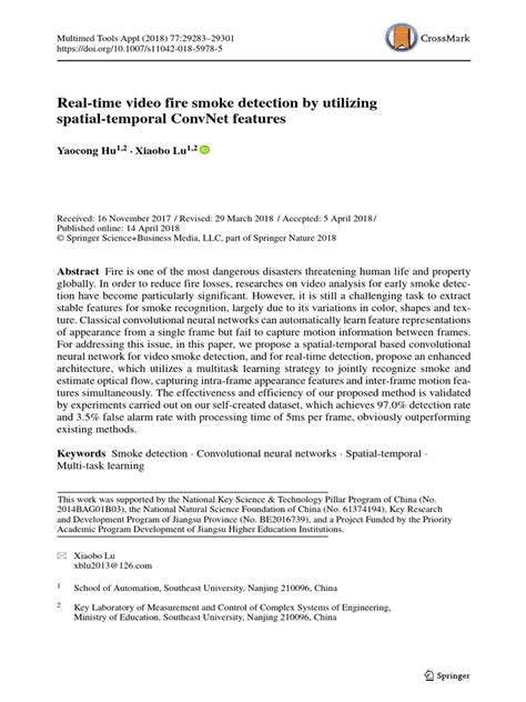 2018 Real Time Video Fire Smoke Detection By Utilizing Spatial Temporal Convnet Features Pdf